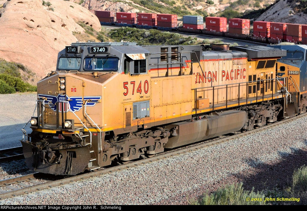 UP 5740 (AC4400CW) at Sullivan's Curve-Cajon Pass CA. 6/4/2015